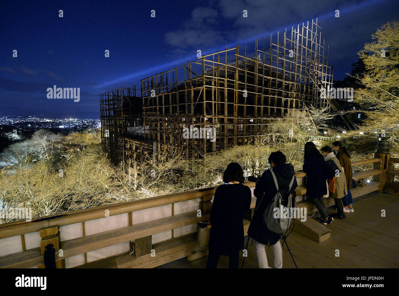 Kiyomizu Temple in Kyoto is lit up on March 24, 2017. The major tourist ...