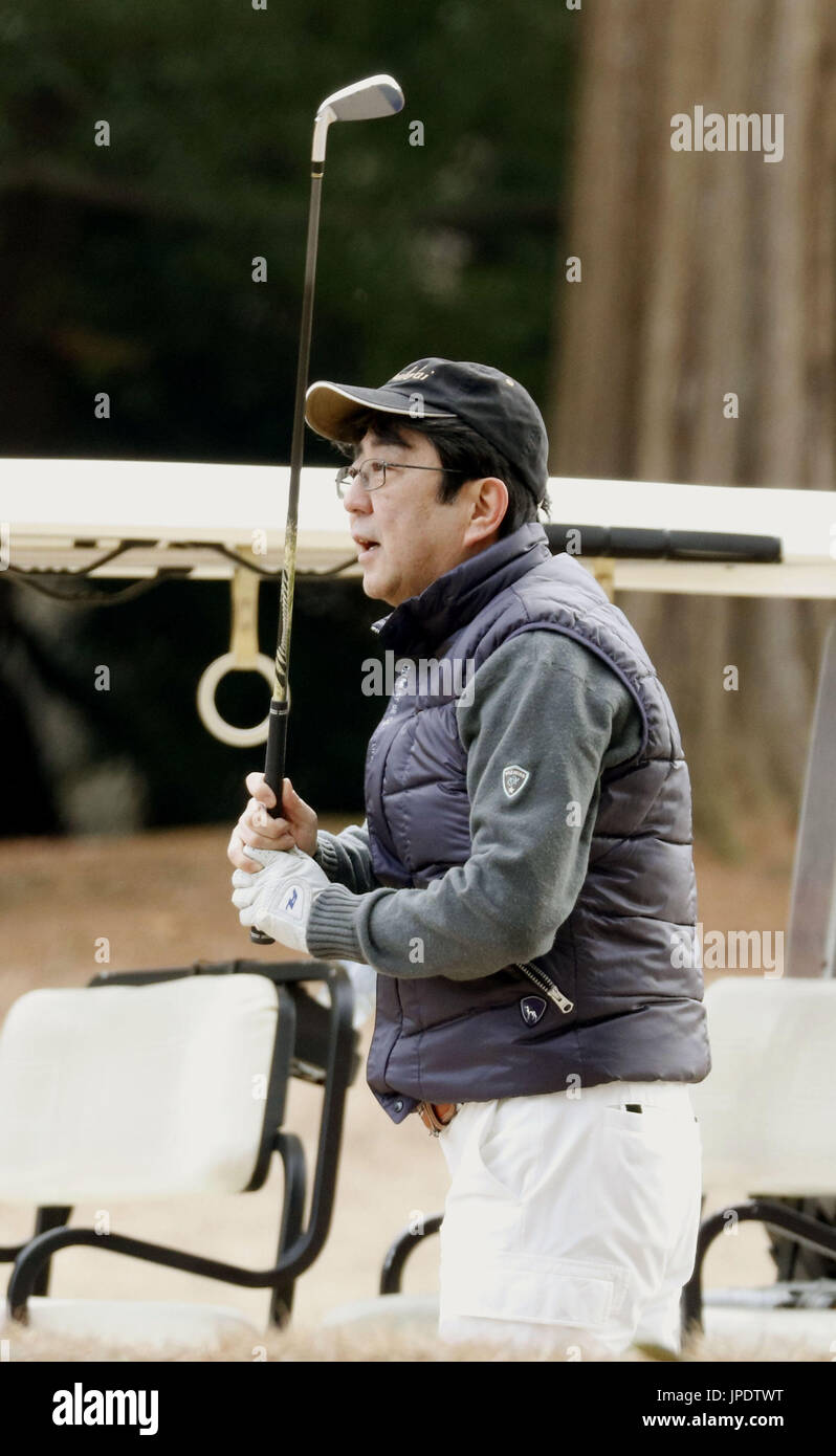 Japanese Prime Minister Shinzo Abe plays a round of golf in Chigasaki ...