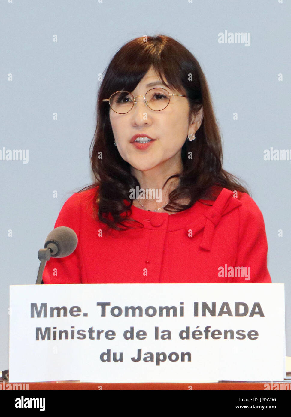 Japanese Defense Minister Tomomi Inada gives a speech in Paris on Jan ...