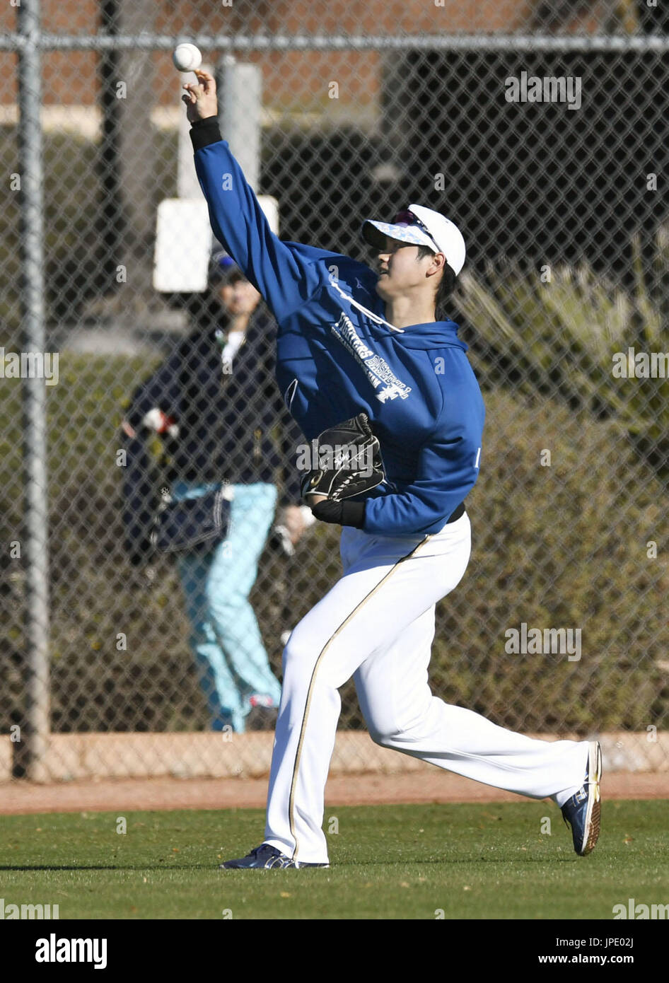 Nippon Ham Fighters pitcher-designated hitter Shohei Otani plays catch ...