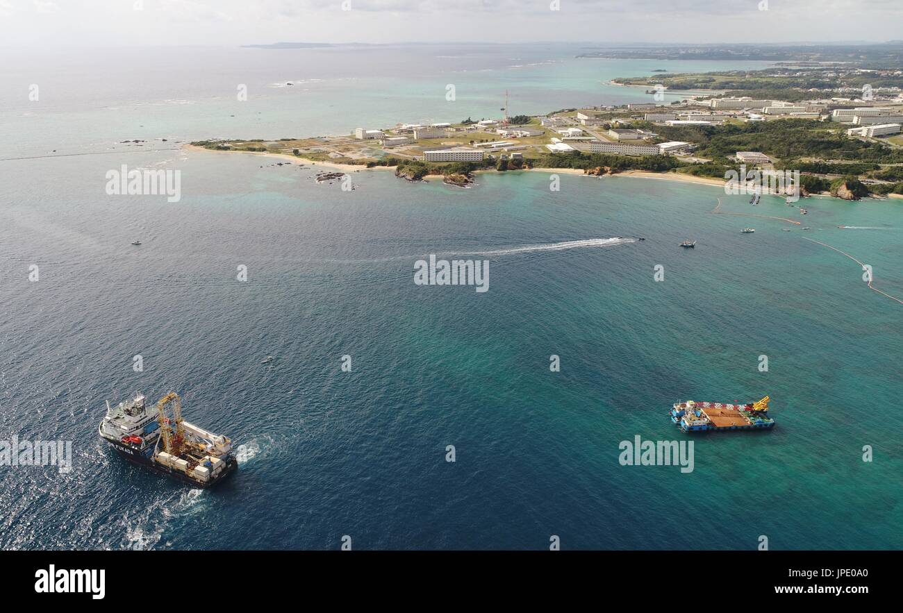 Vessels arrive at the Henoko coastal area in Nago, Okinawa Prefecture ...