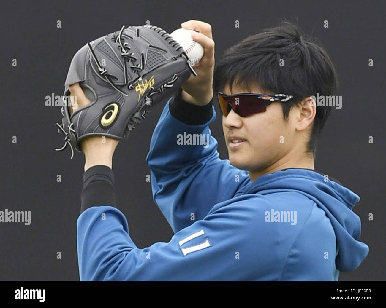 Nippon Ham Fighters two-way player Shohei Otani works at the team's ...