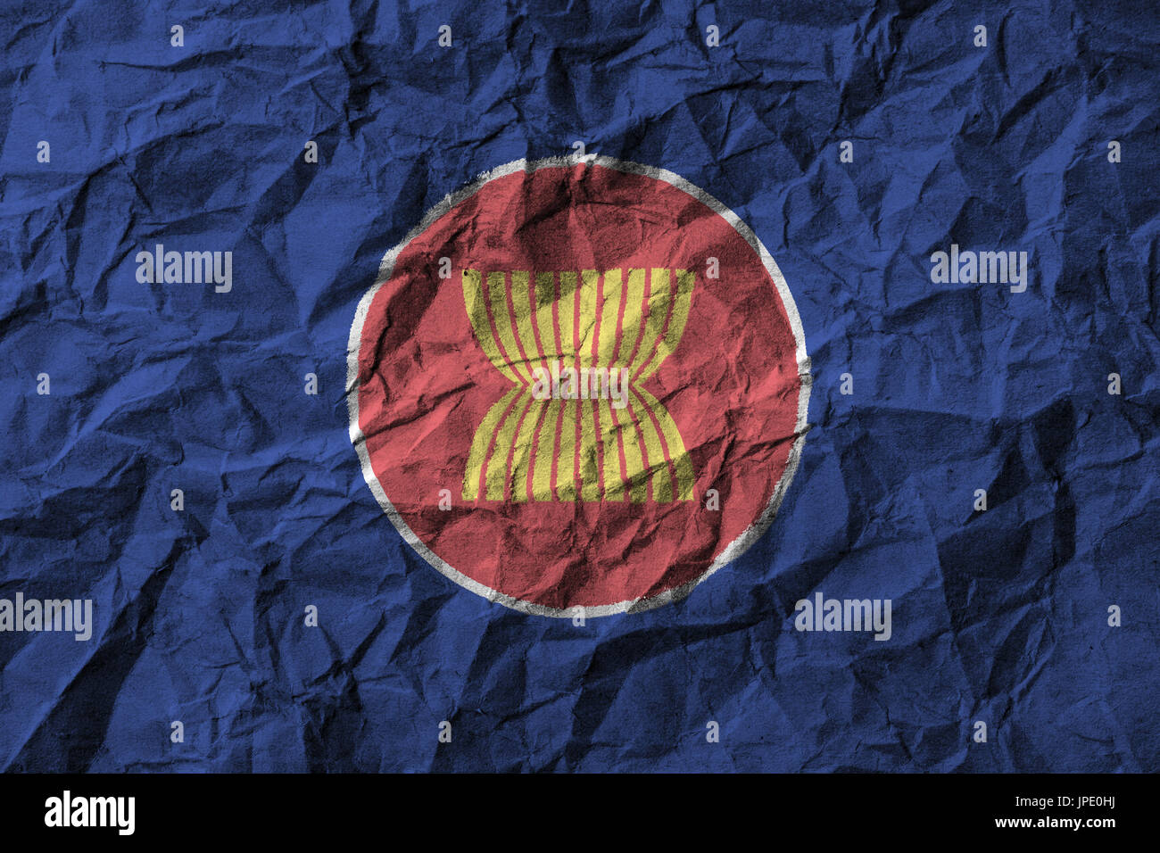 ASEAN flag with high detail of old crumpled paper . 3D illustration ...