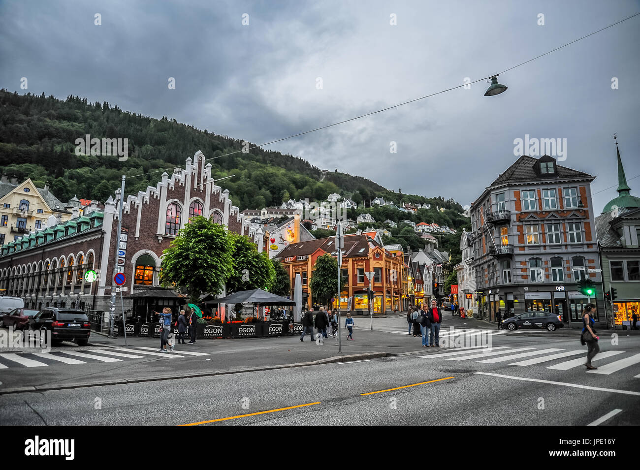 BERGEN, NORWAY - JULY 18: Scenic view of small town of Bergen, Norway ...