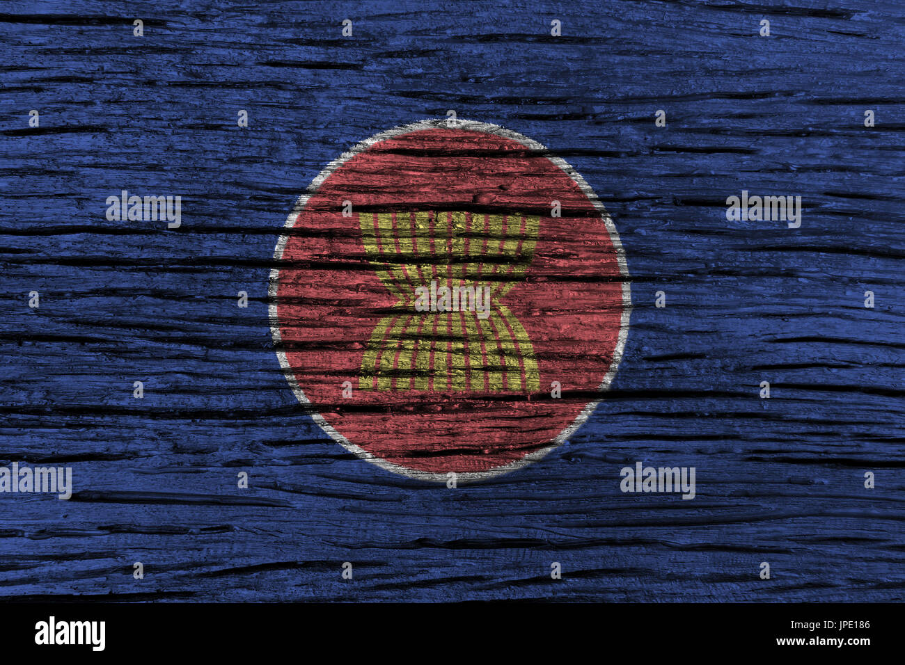 ASEAN flag with high detail of old wooden background . 3D illustration ...
