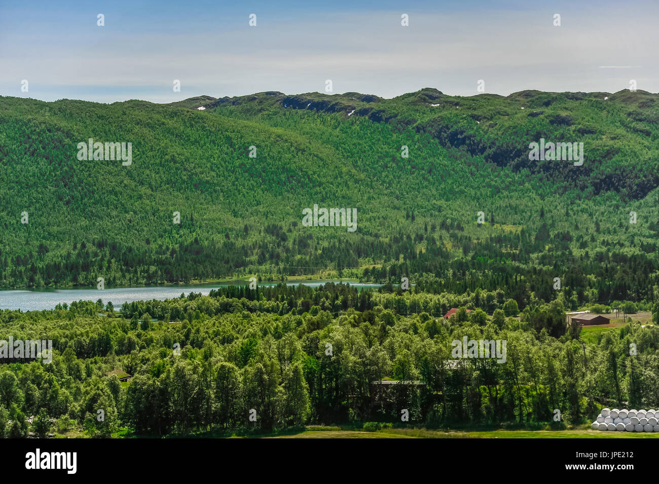 Beautiful Norway landscape and scenery view of green hills and mountain ...