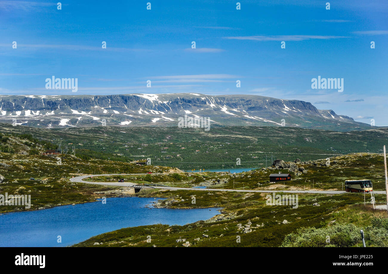 Beautiful Norway landscape and scenery view of green field with hills ...