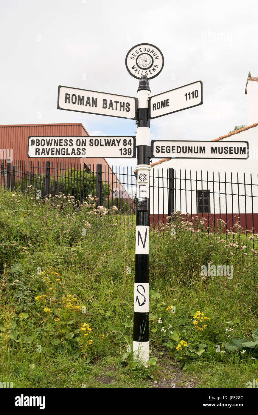 Signpost next to Segedunum museum on the coast to coast cycle path at ...