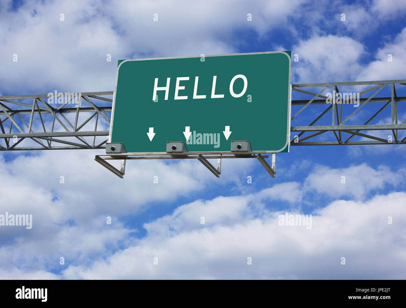 Hello word road sign Stock Photo - Alamy