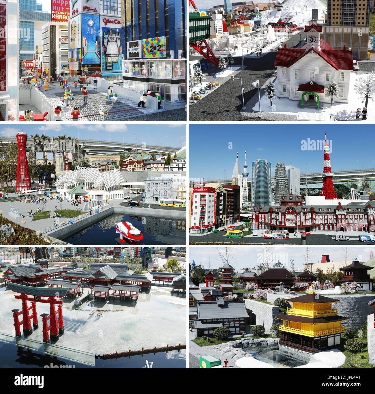 Composite photo shows replicas of famous landmarks of Japan made with ...