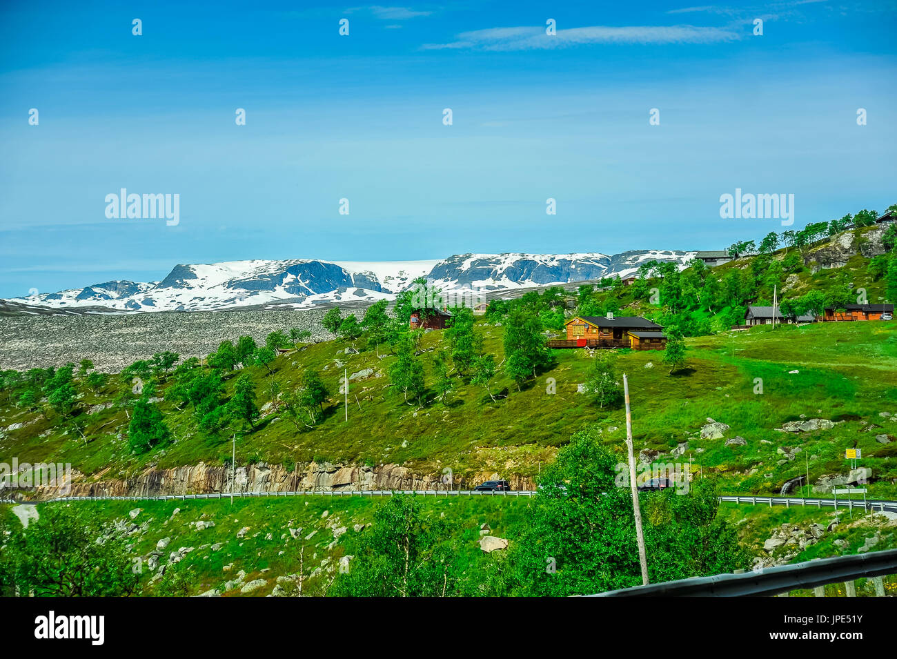 Beautiful Norway landscape and scenery view of green hills and mountain ...