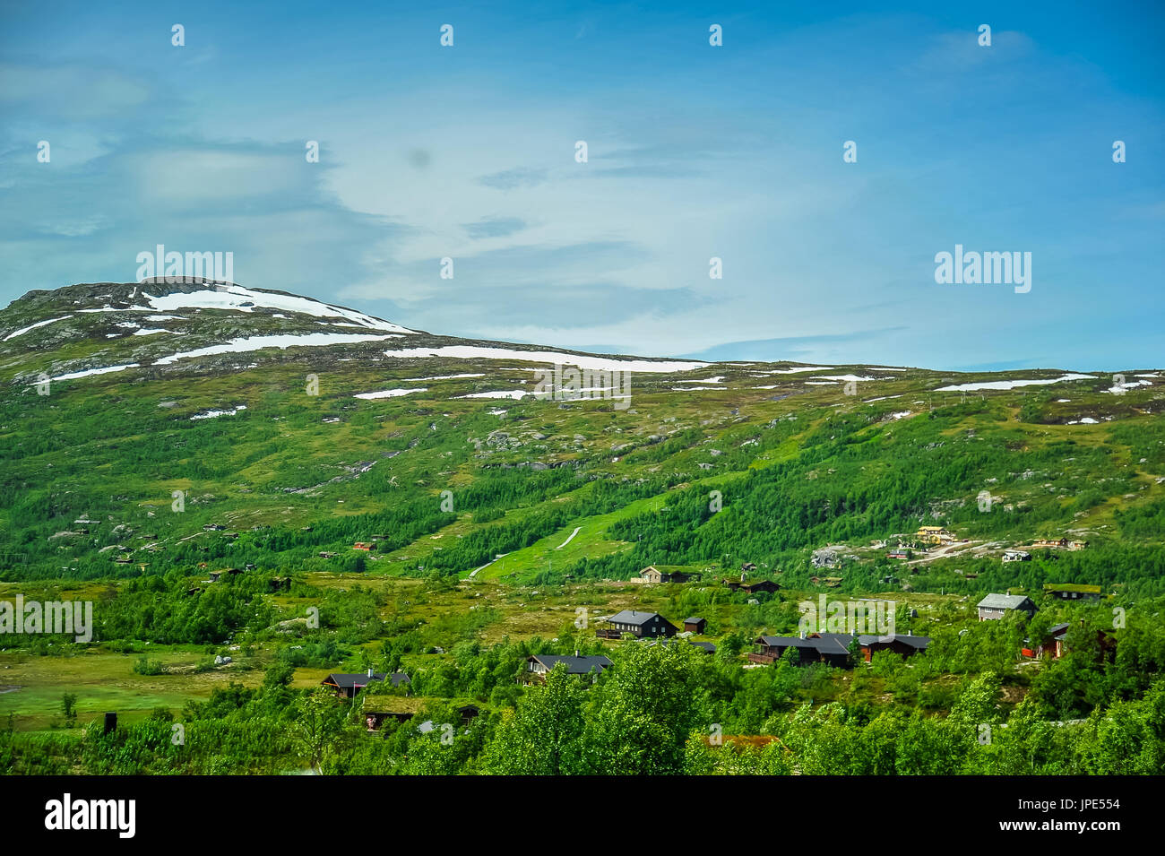Beautiful Norway landscape and scenery view of green hills and mountain ...