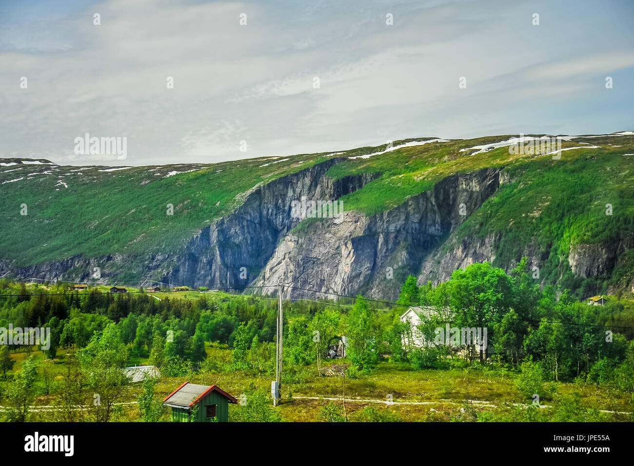 Beautiful Norway landscape and scenery view of green hills and mountain ...