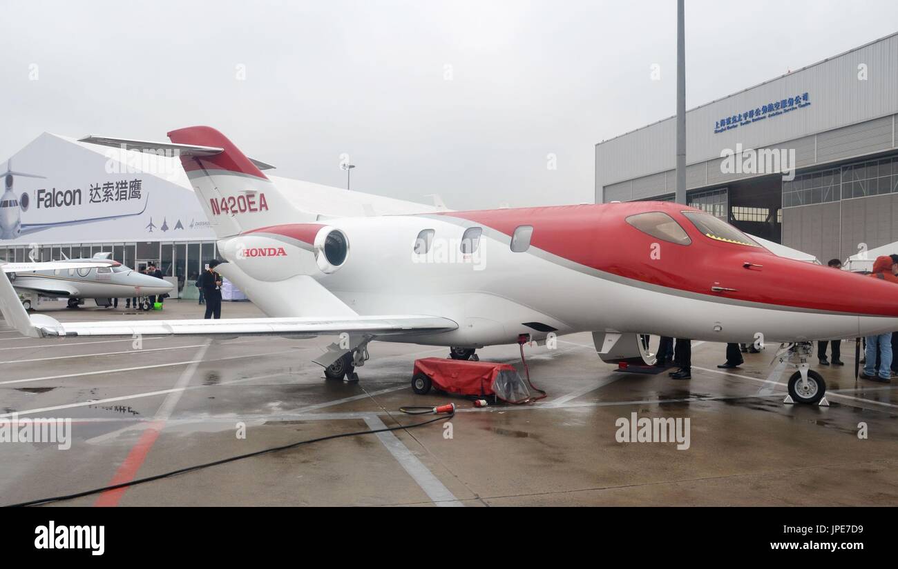 Honda Aircraft Co. displays its light business jet, the HondaJet, for ...