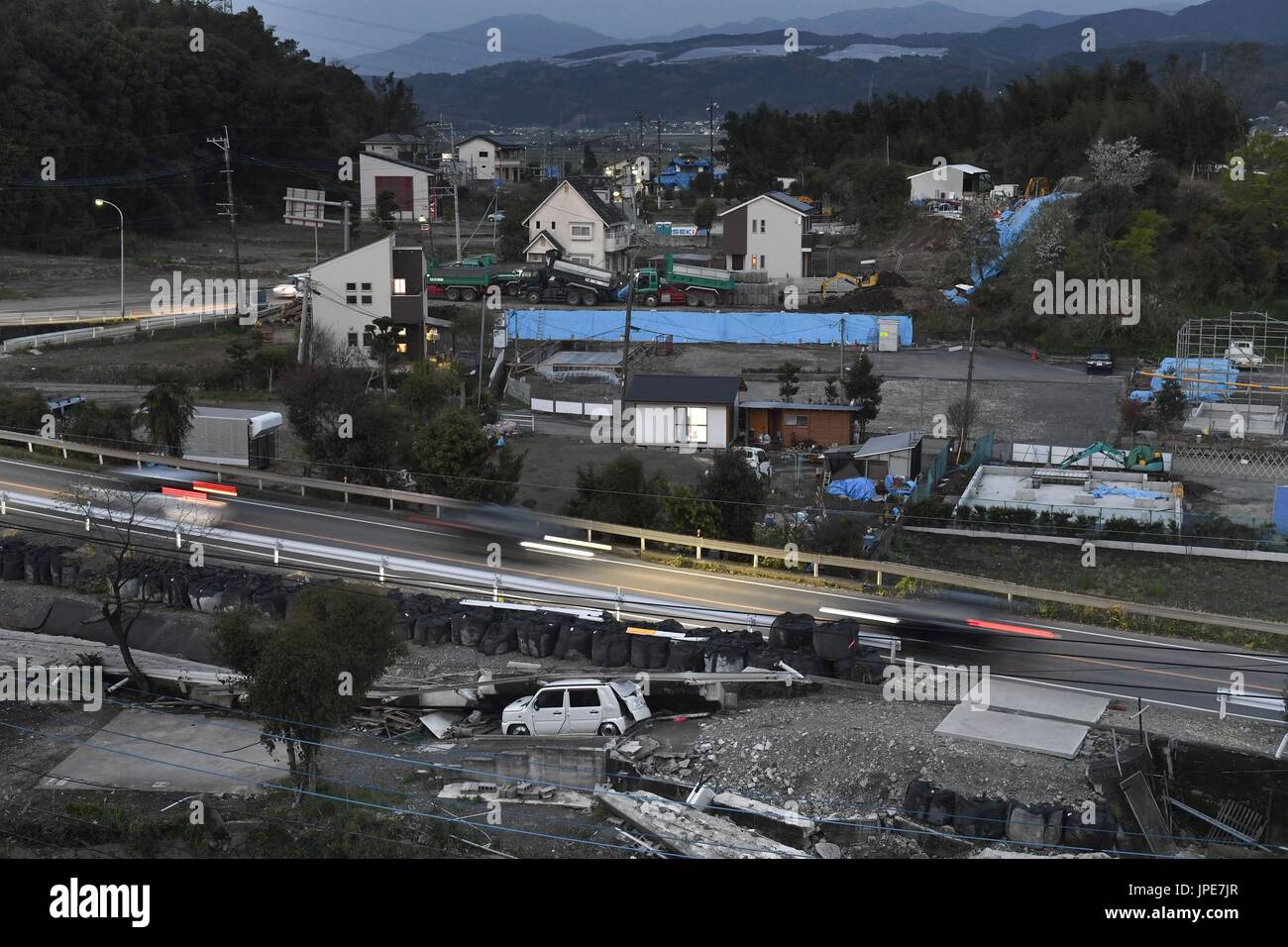 Severe damage from a series of big earthquakes, including a wrecked car ...