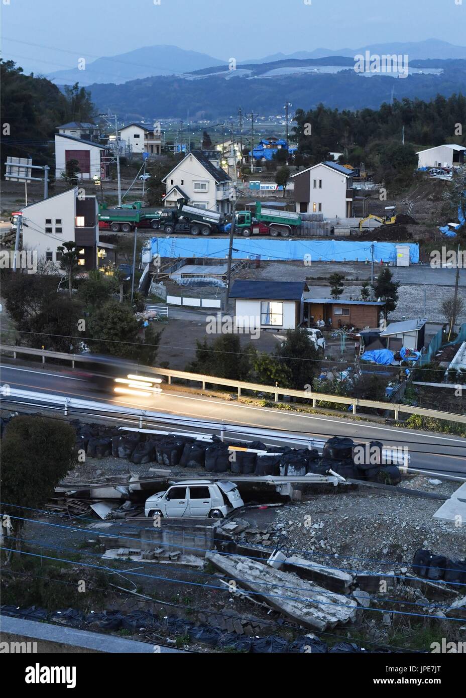 Severe damage from a series of big earthquakes, including a wrecked car ...