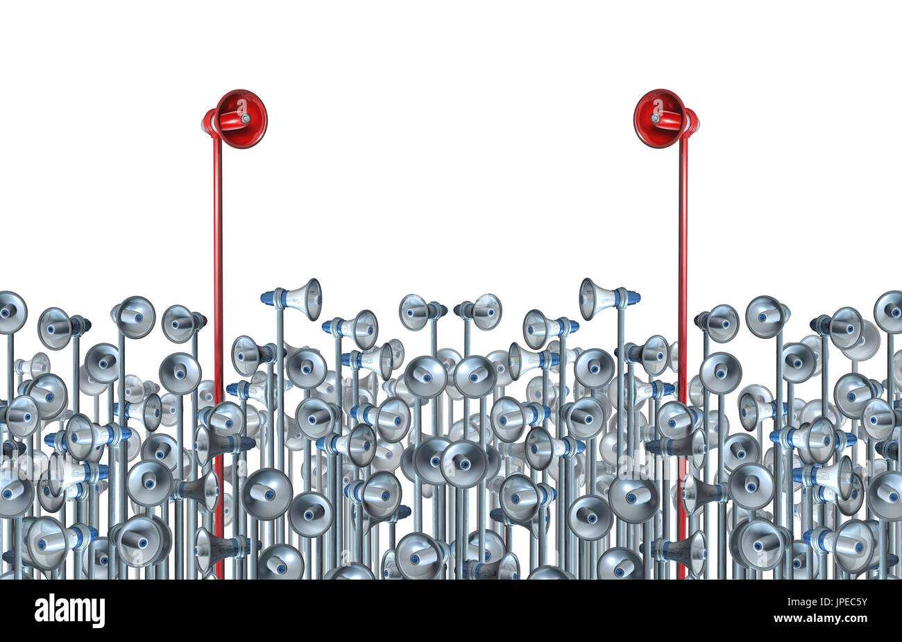 Communications leader partnership concept with two red bullhorn objects ...
