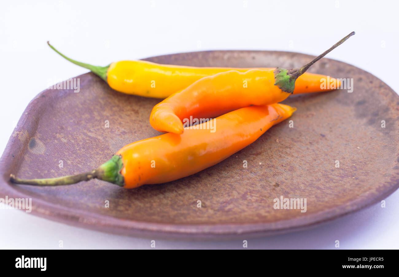 Yellow Chile on white background Stock Photo - Alamy