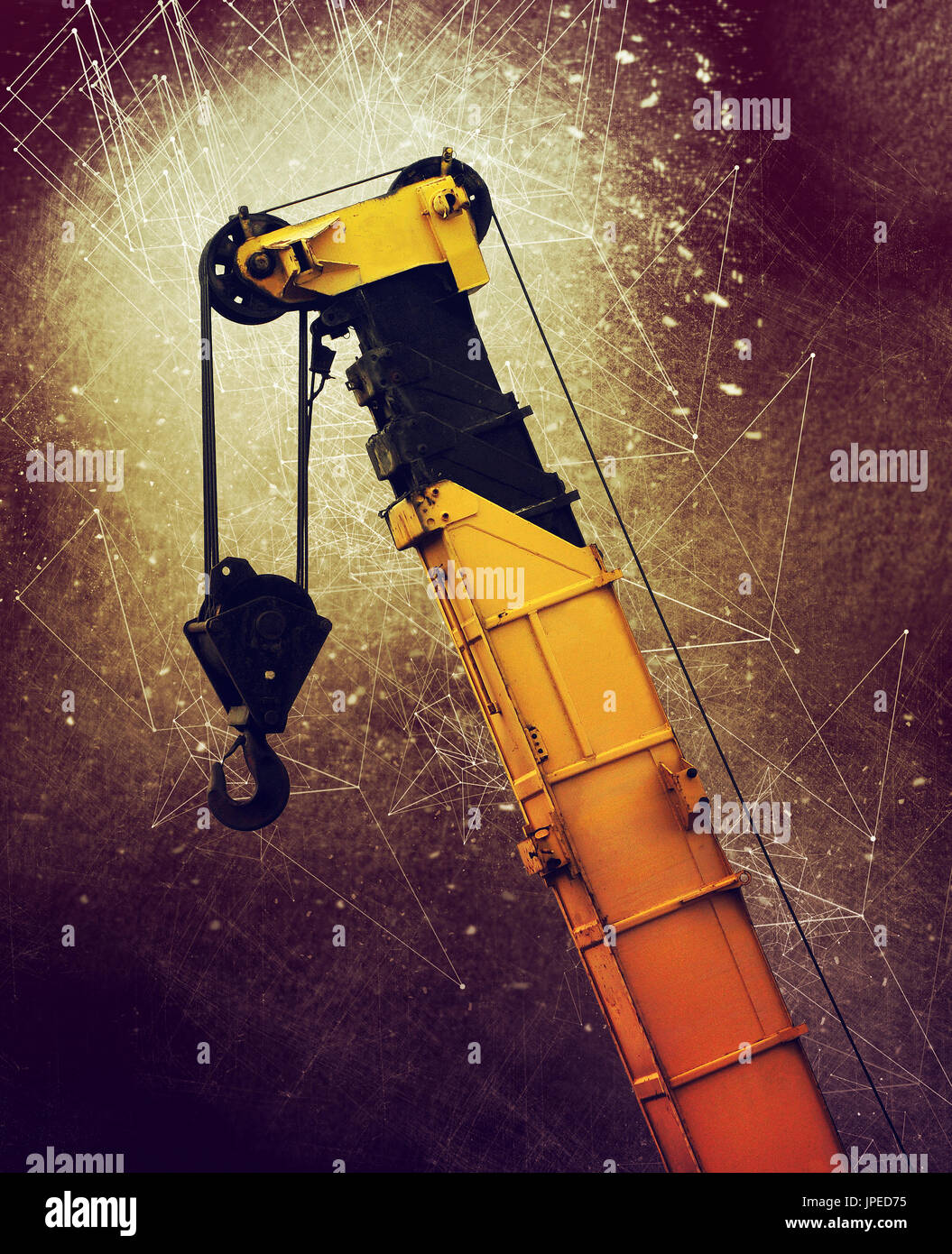 Industrial crane on construction industry site, mixed media Stock Photo ...