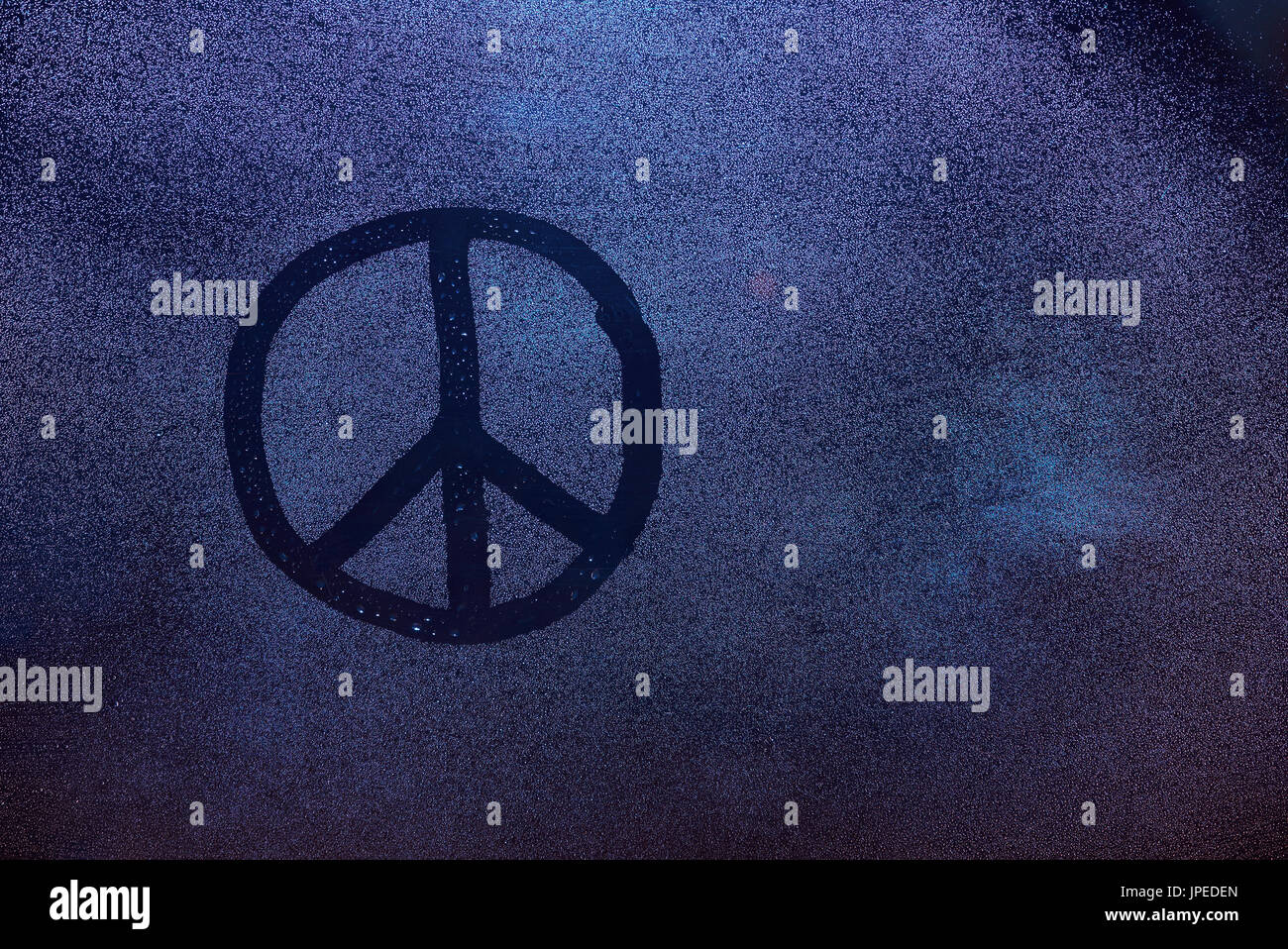 Peace symbol on fogged window. Rap sign on frozen window glass Stock ...