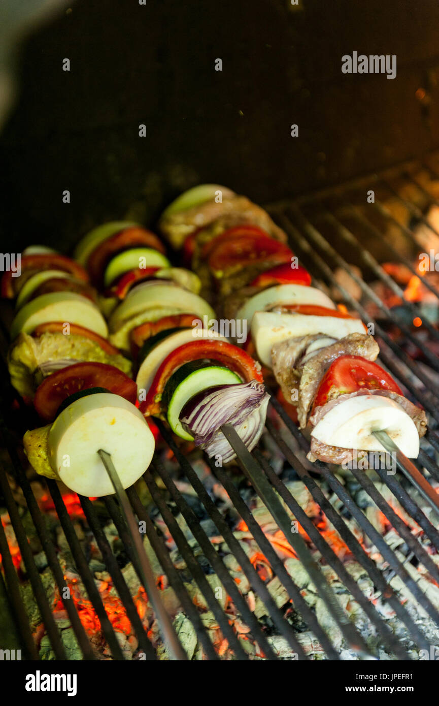 Meat and vegetable skewers for a party Stock Photo - Alamy