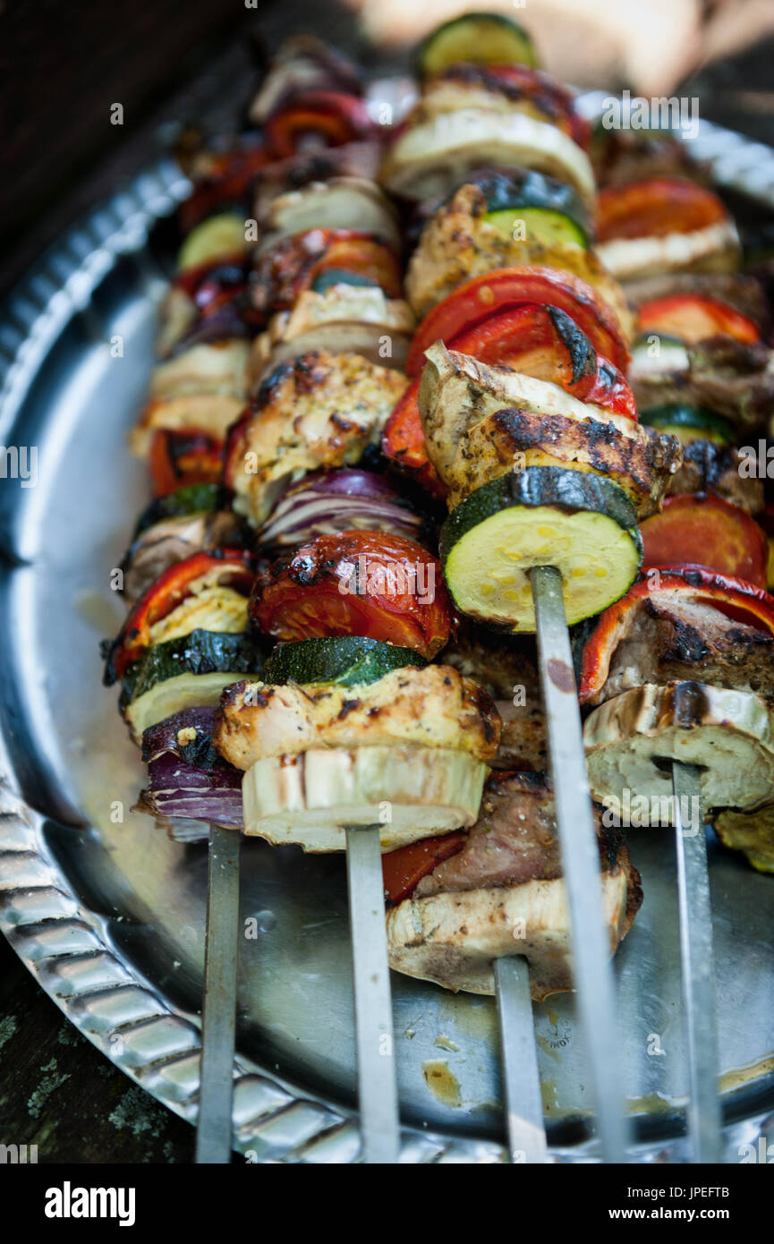 Meat and vegetable skewers for a party Stock Photo - Alamy