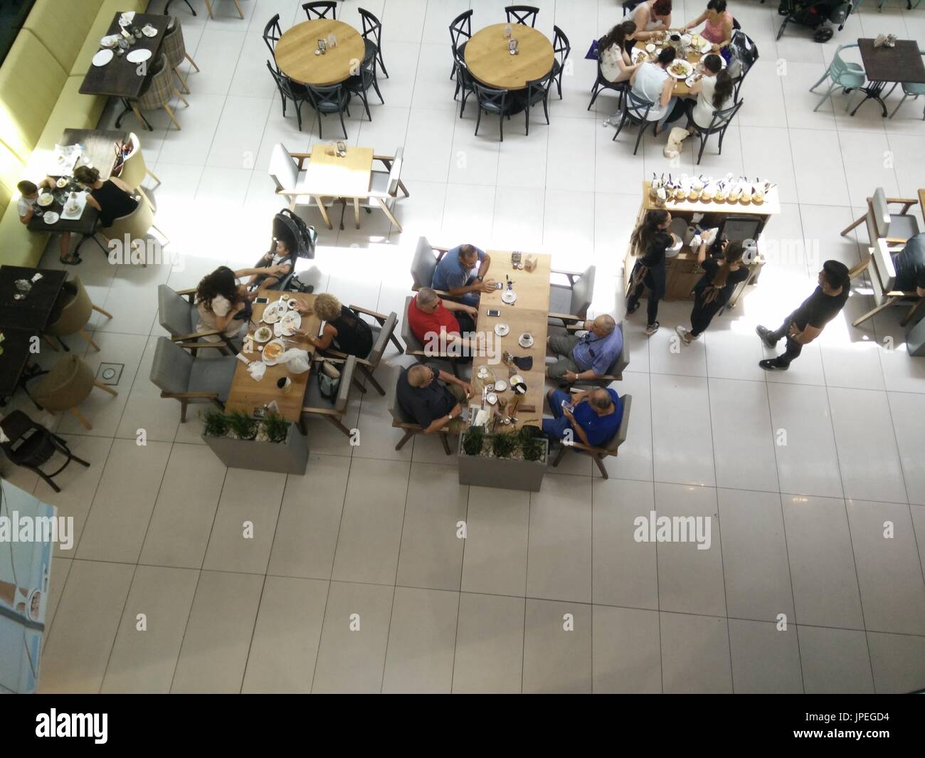 elevated view of a Food court in a shopping mall Stock Photo - Alamy
