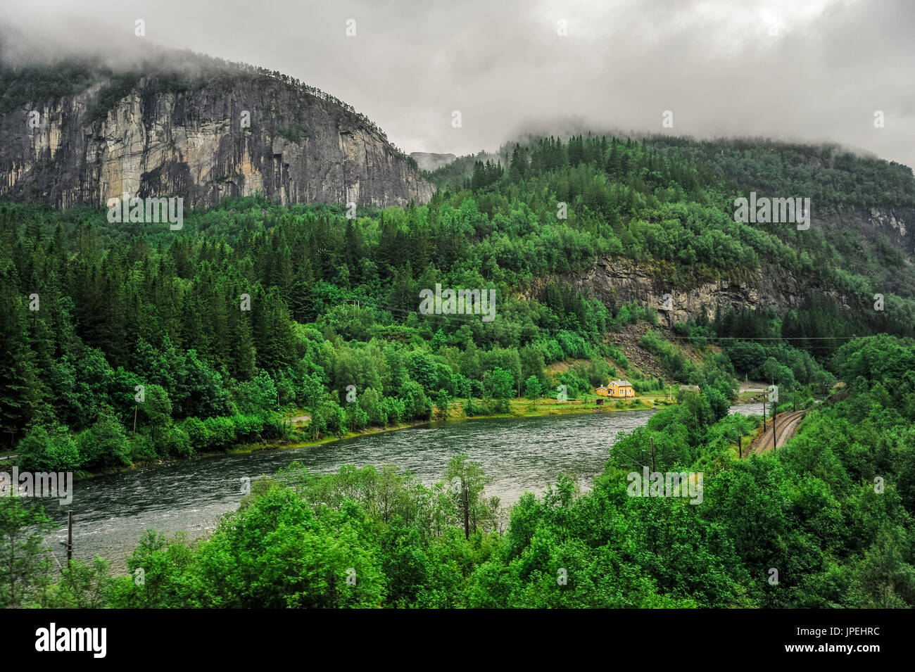 Beautiful Norway landscape and scenery view of green hills and mountain ...