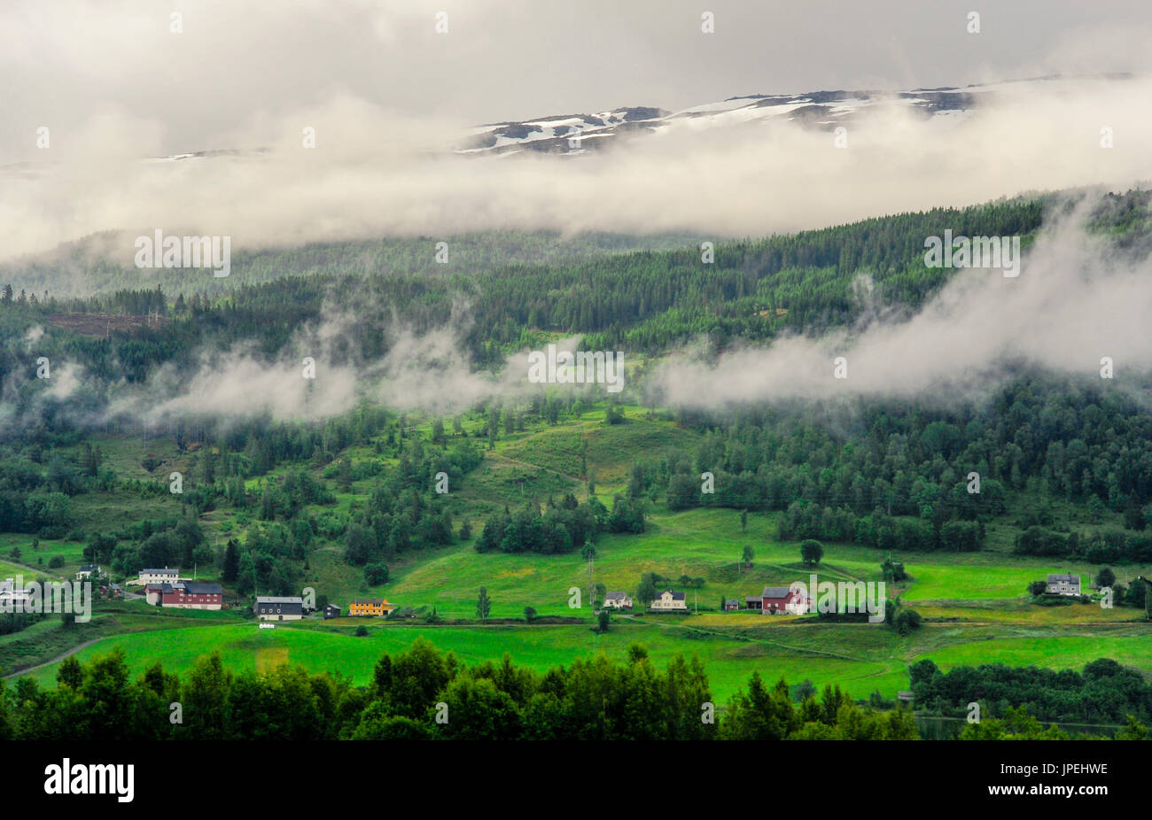 Beautiful Norway landscape and scenery view of fjord, green hills and ...