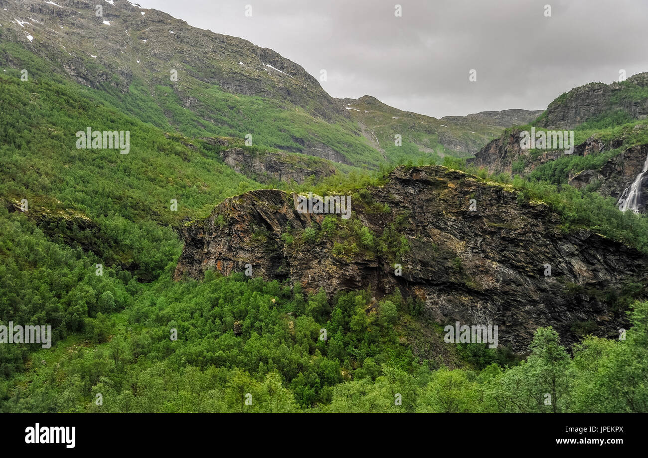 Beautiful Norway landscape and scenery view of green hills and mountain ...