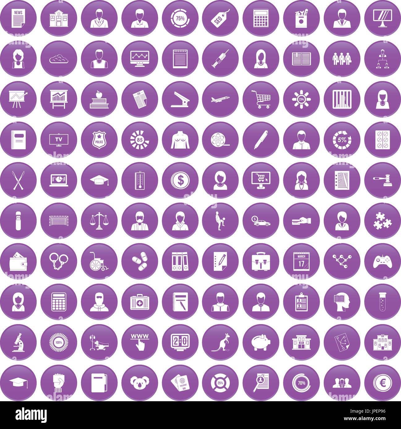 100 statistic data icons set purple Stock Vector Image & Art - Alamy
