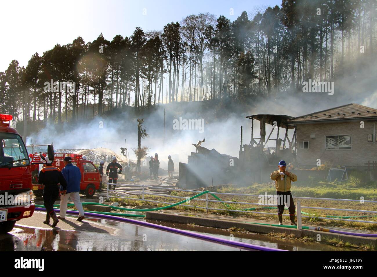 Fire fighting continues in the northeastern Japan city of Kurihara on ...