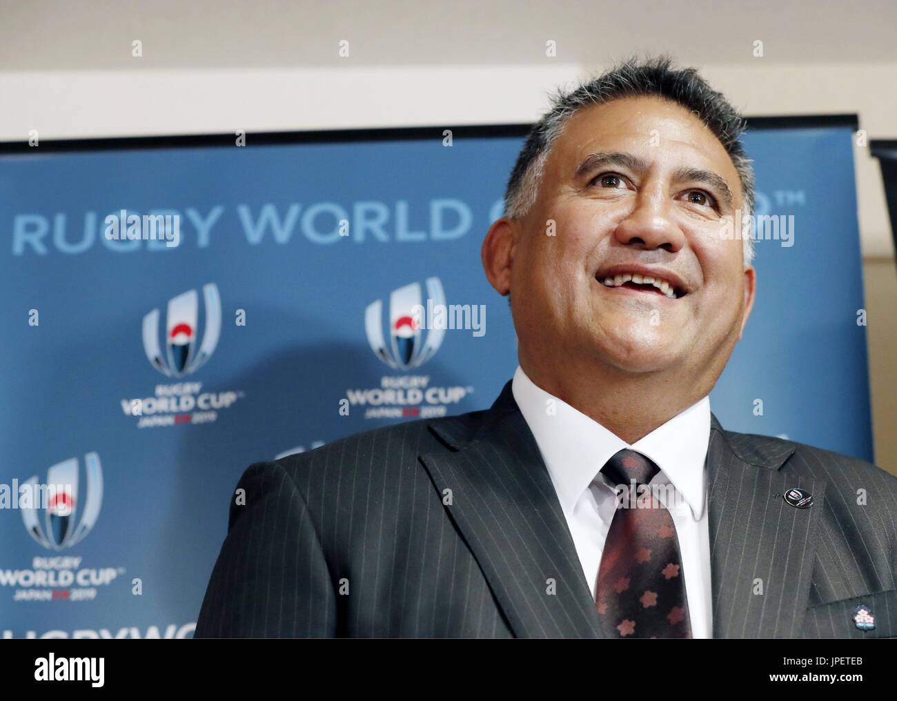 Jamie Joseph, head coach of the Japanese national rugby team, meets ...