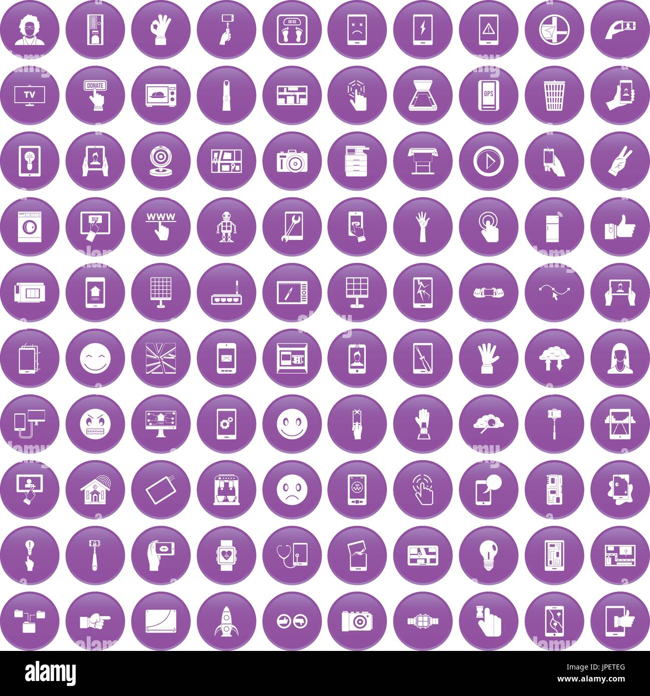 100 touch screen icons set purple Stock Vector Image & Art - Alamy
