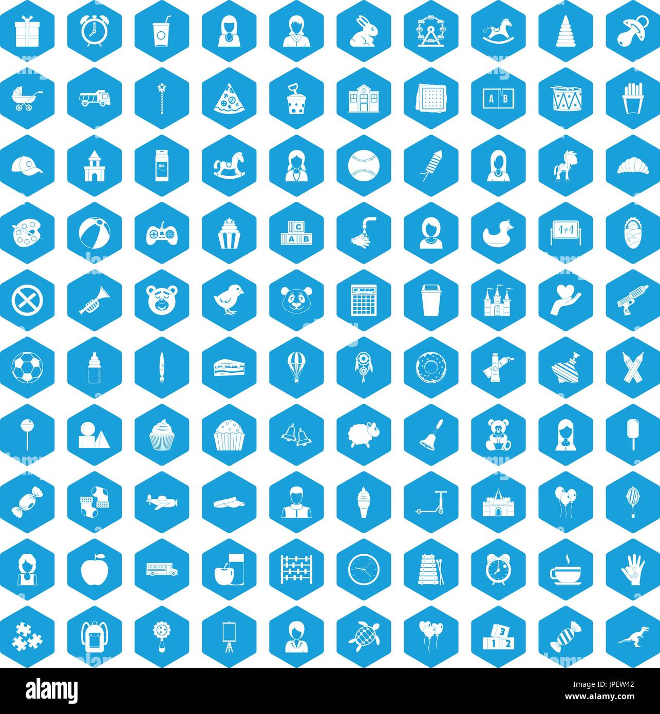 100 child center icons set blue Stock Vector Image & Art - Alamy