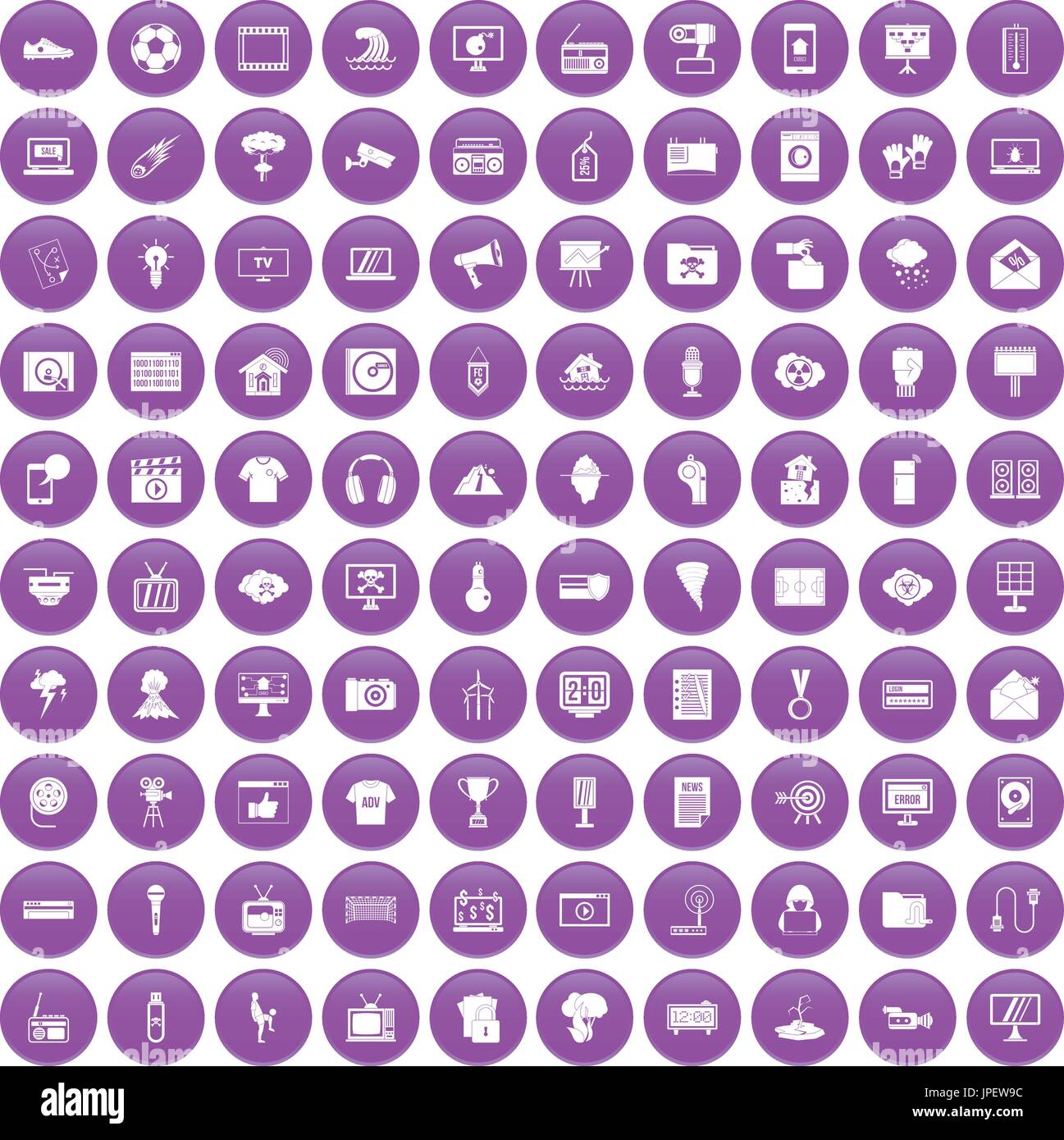100 TV icons set purple Stock Vector Image & Art - Alamy