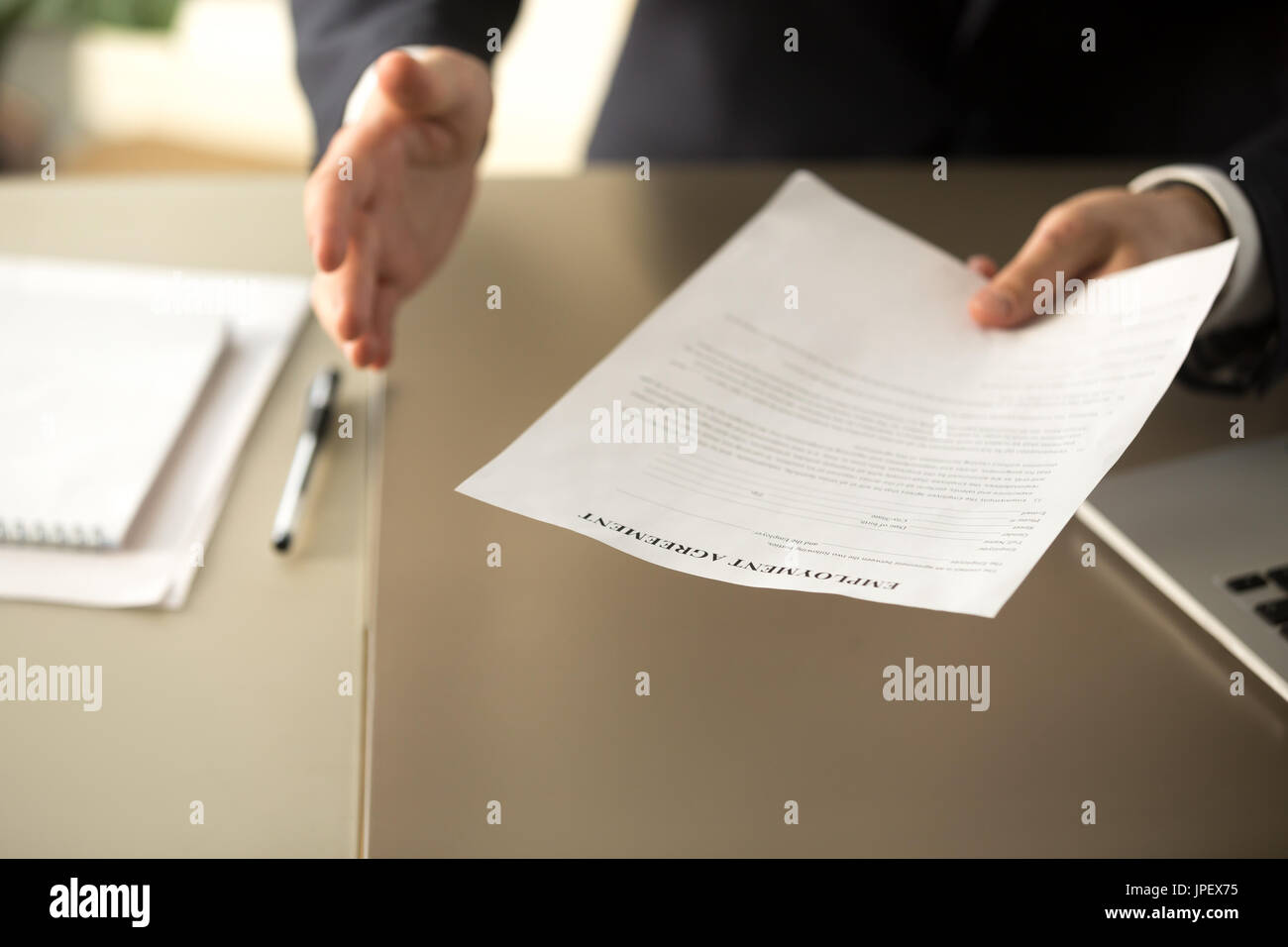 Employer offering job, businessman extending employment agreemen Stock ...
