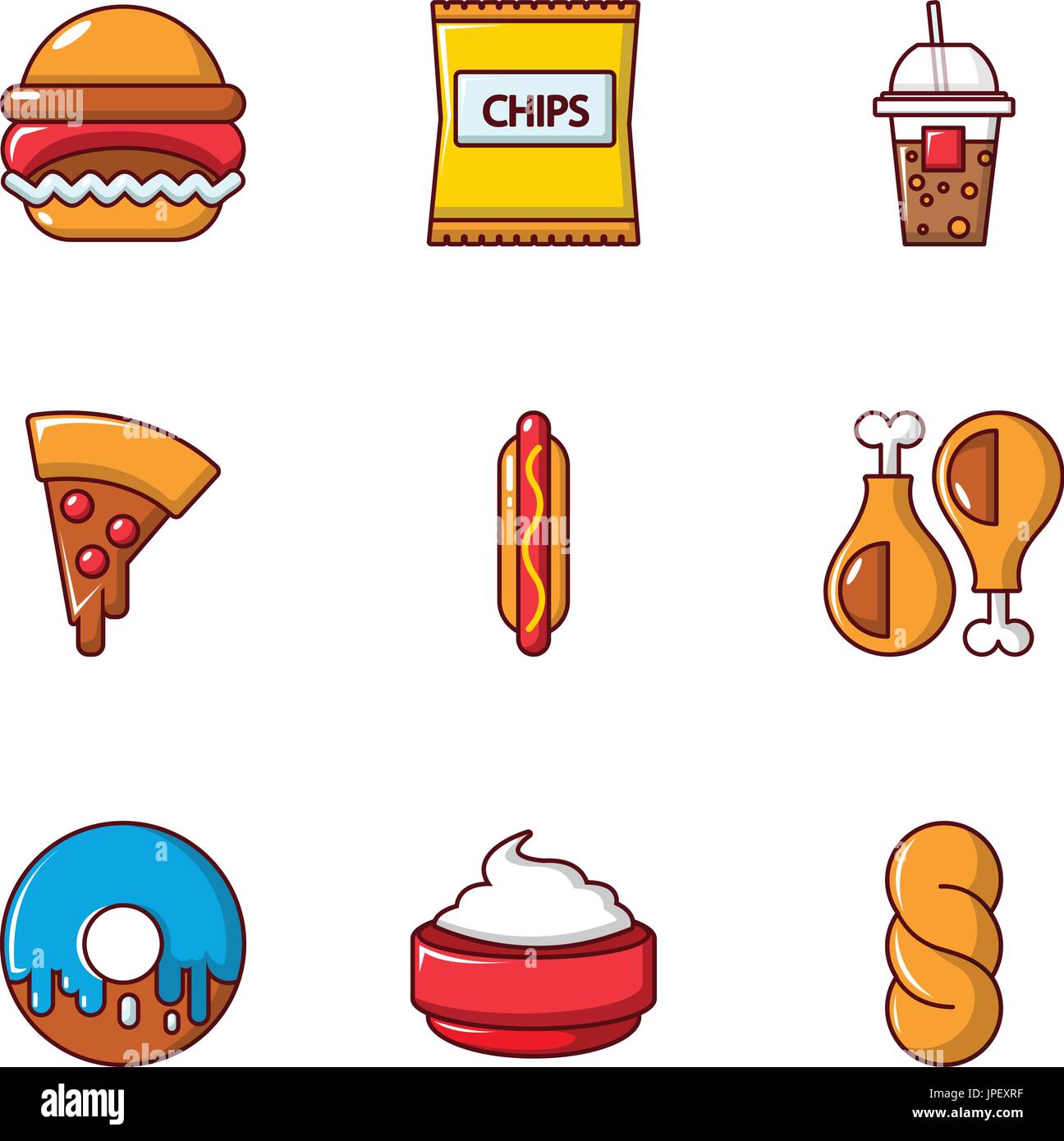 Snacks icons set, flat style Stock Vector Image & Art - Alamy