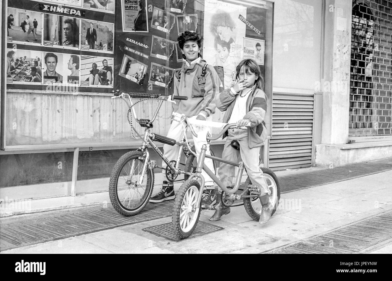 Children on bicycles in the suburb of Papagos in Athens in 1986 Stock ...