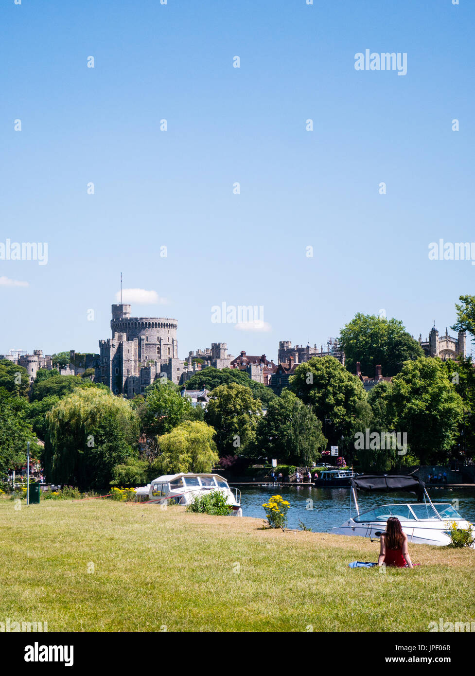 South Meadow, Thames Path, with River Thames, and Windsor Castle ...
