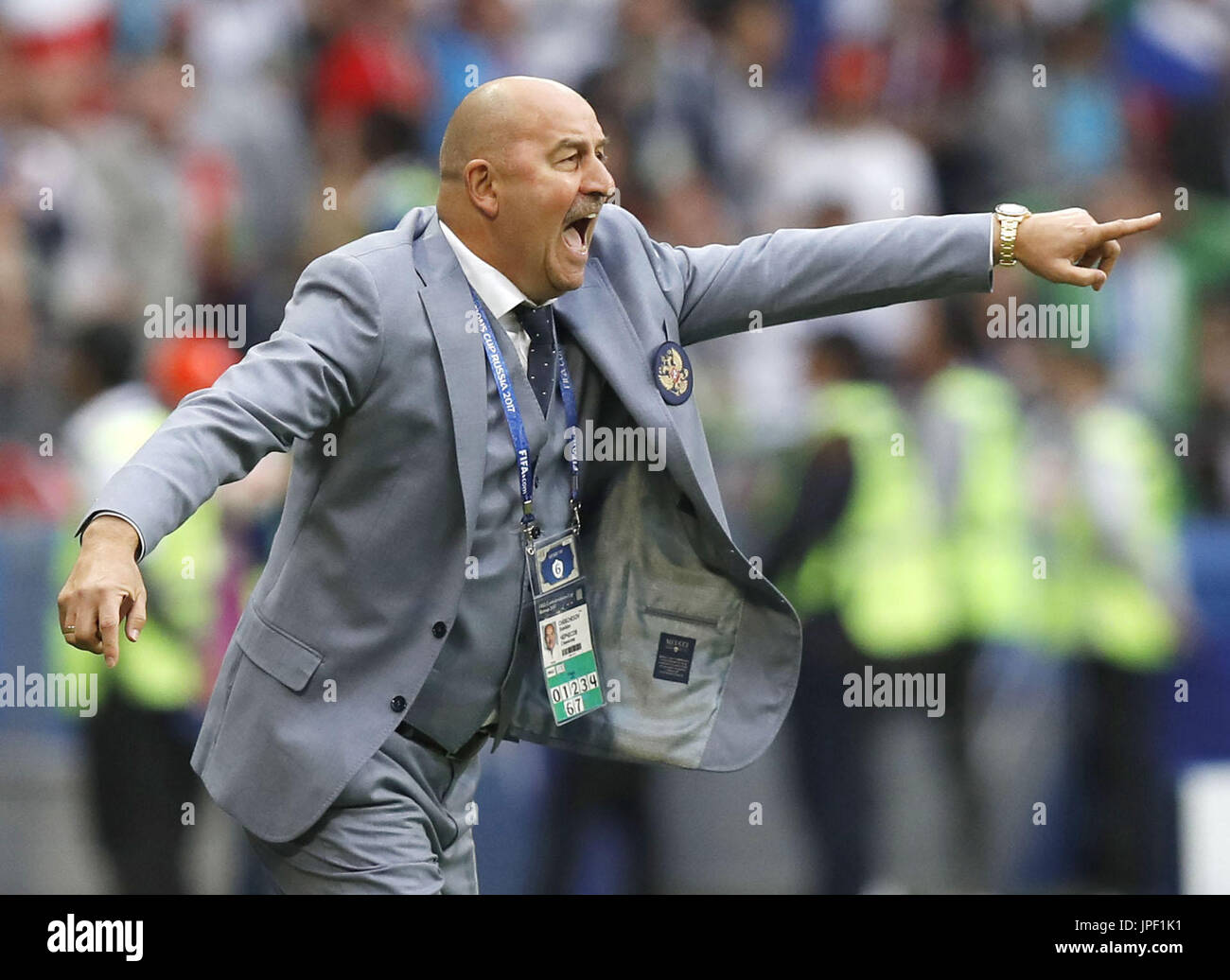 Russia coach Stanislav Cherchesov gives instructions to his players ...