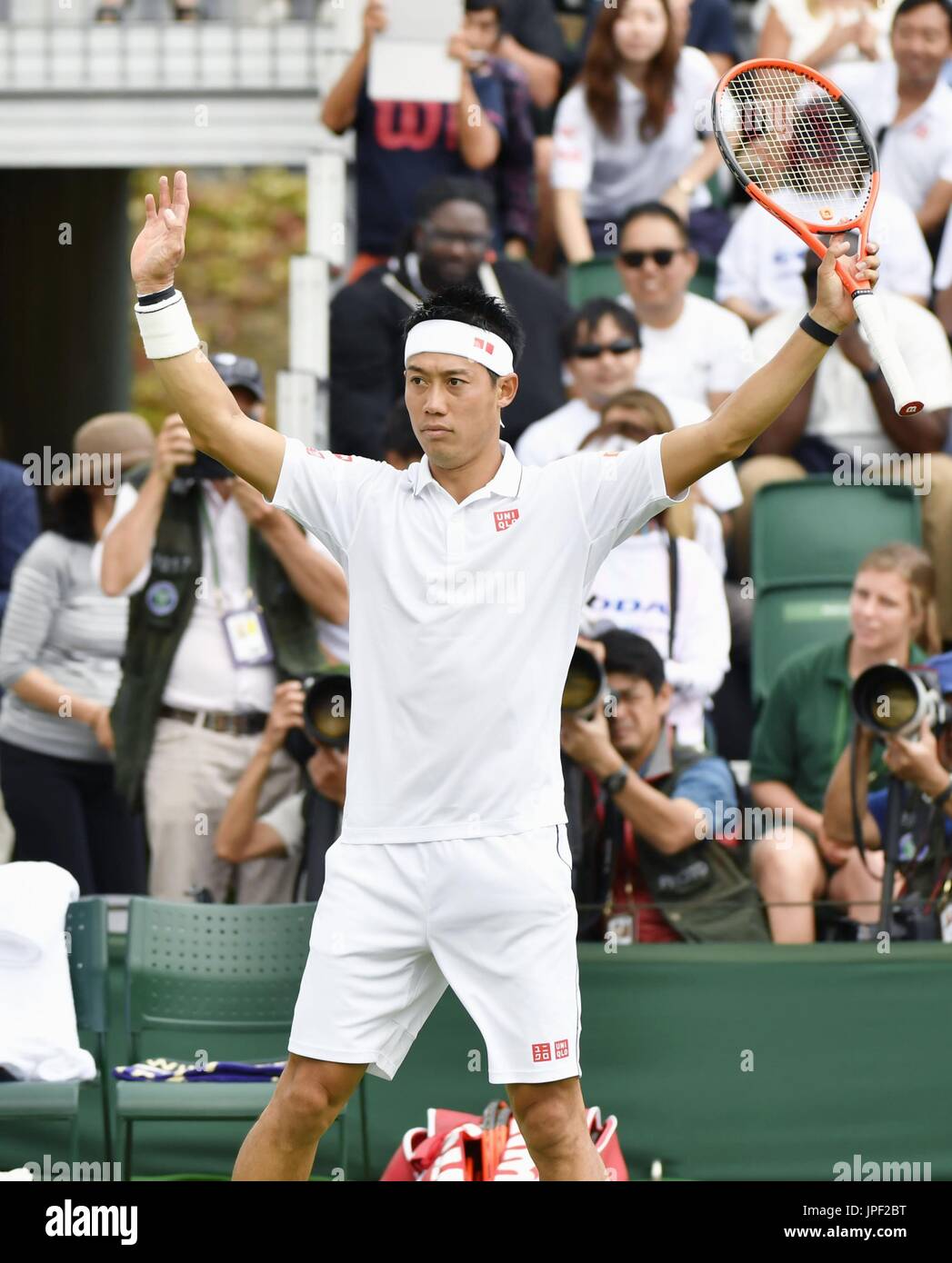 Kei Nishikori of Japan celebrates after defeating Marco Cecchinato of ...