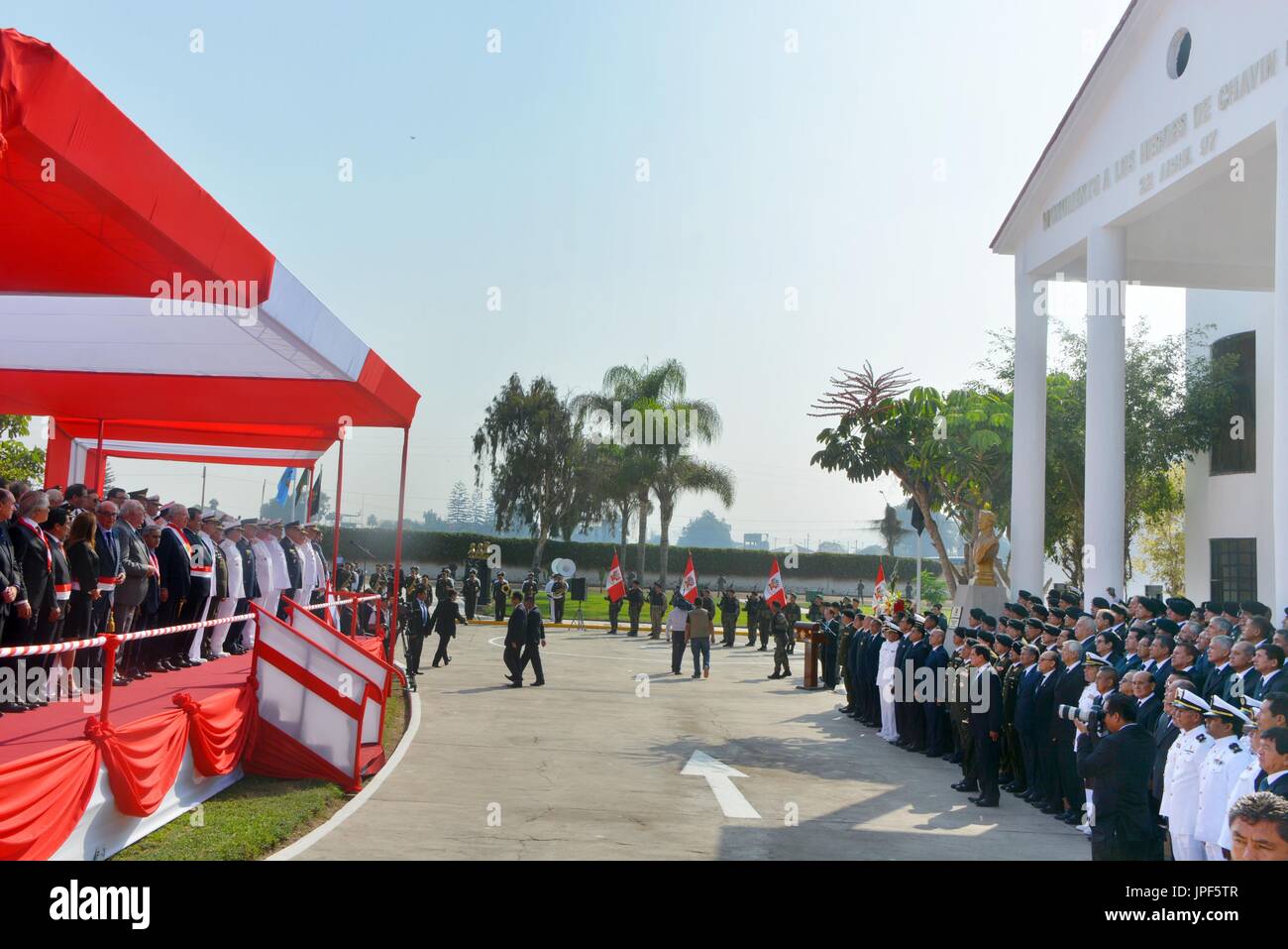 The Peruvian military holds a ceremony outside a real-size replica (R ...
