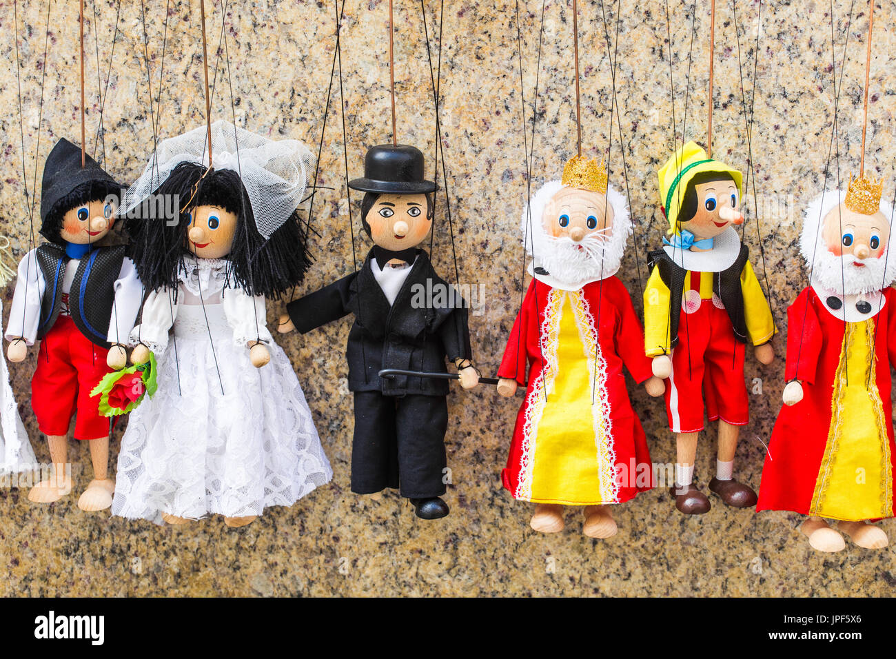 Traditional puppets made of wood. Shop in Prague - Czech Republic Stock ...