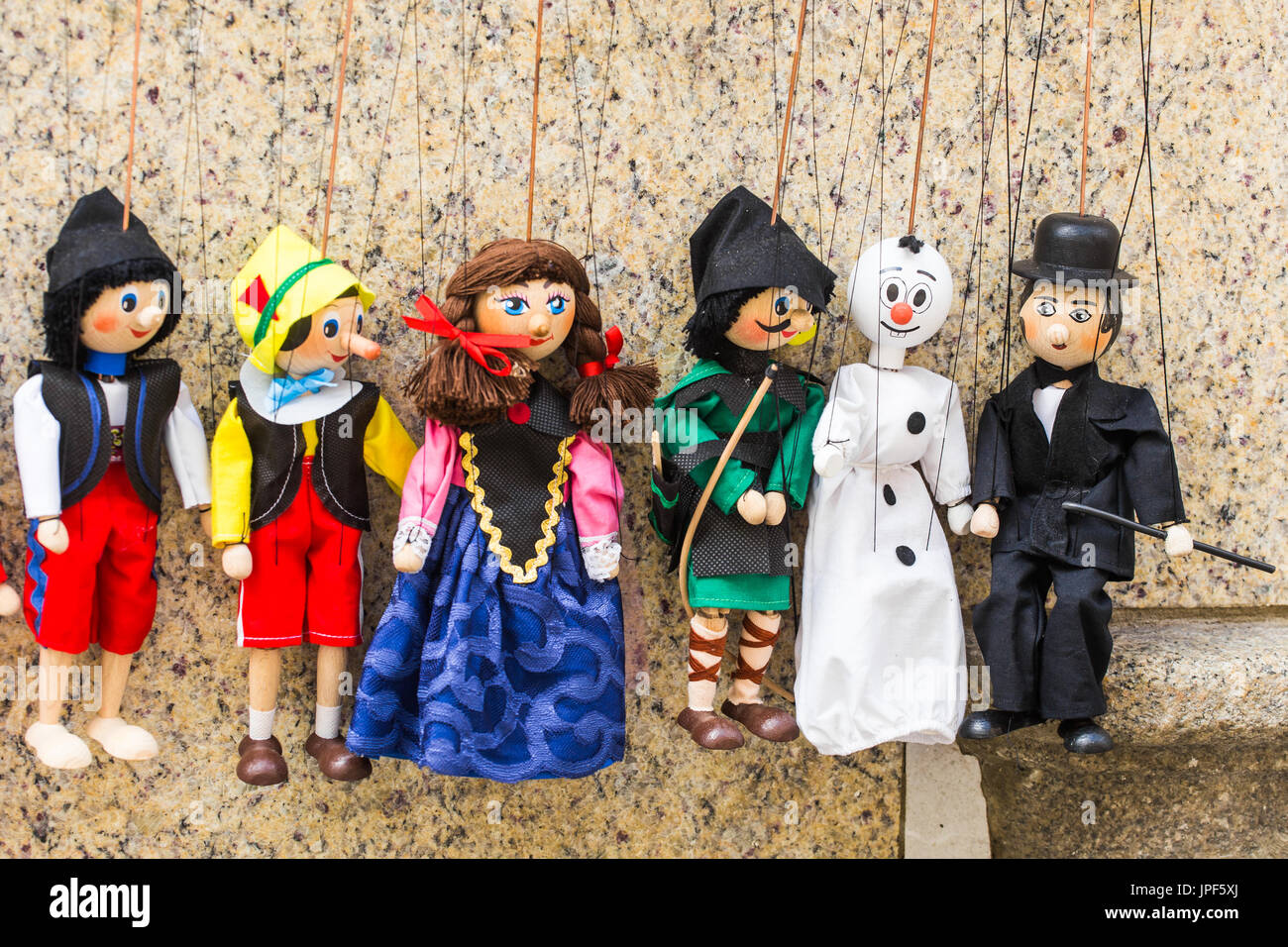 Traditional puppets made of wood. Shop in Prague - Czech Republic Stock ...