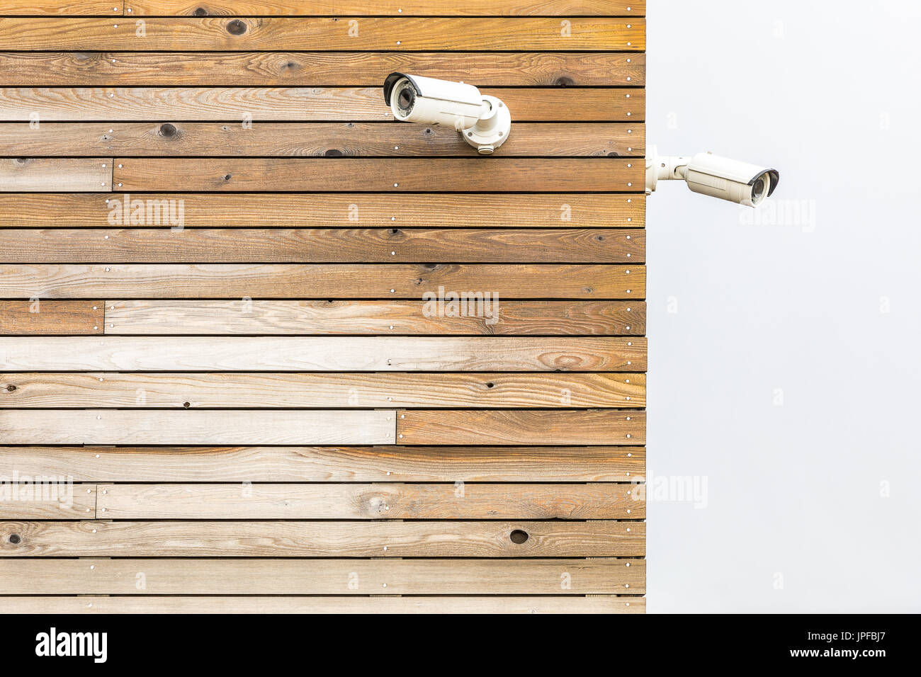 Security Camera CCTV on wooden panel wall Stock Photo - Alamy