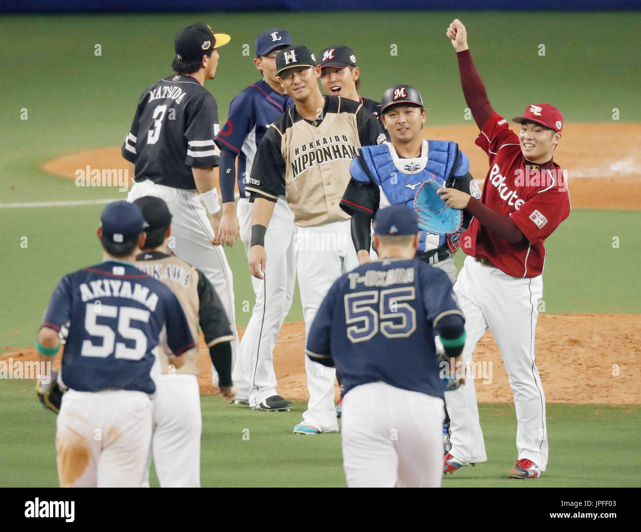 Players of the Pacific League celebrate after defeating the Central ...