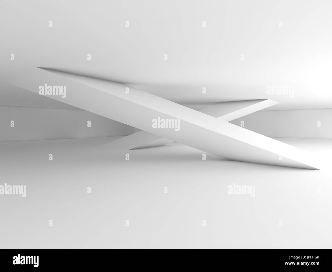 Abstract white room interior, inclined columns and soft shadows, 3d ...