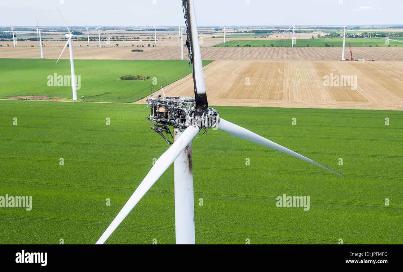 Kothen, Germany. 01st Aug, 2017. Picture of a burned wind turbine taken ...