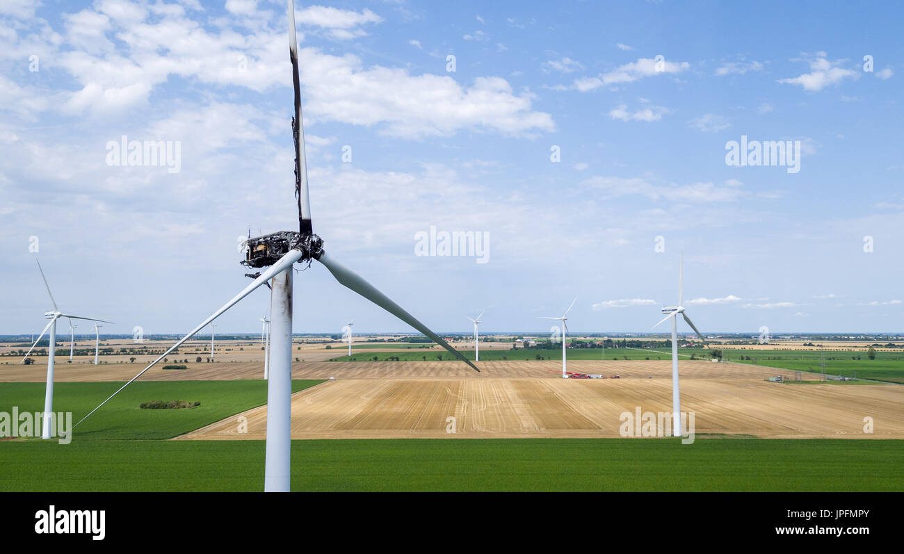Kothen, Germany. 01st Aug, 2017. Picture of a burned wind turbine taken ...